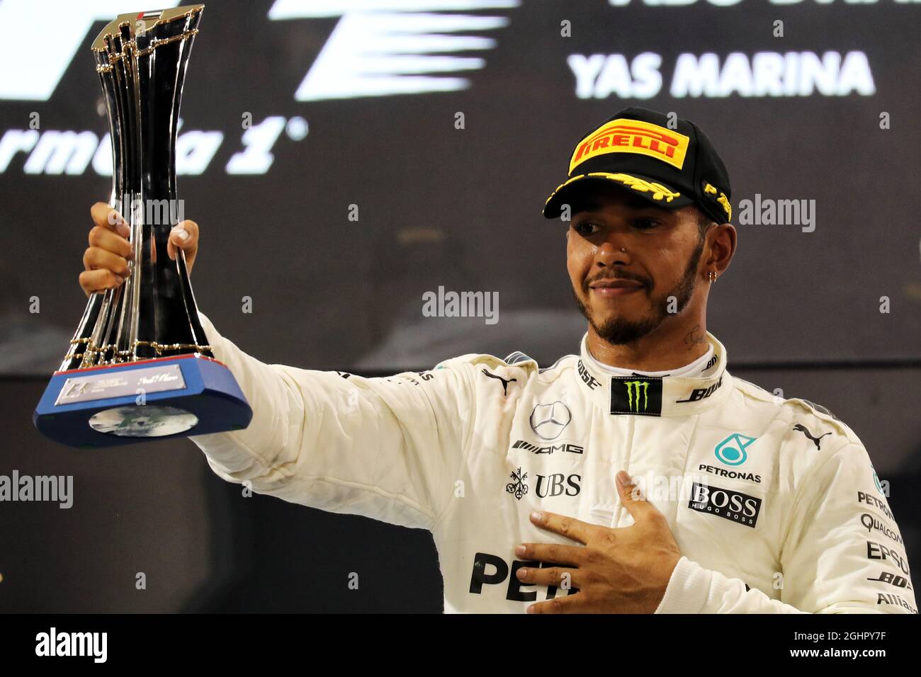 Lewis Hamilton (GBR) Mercedes AMG F1 celebrates his second position on ...
