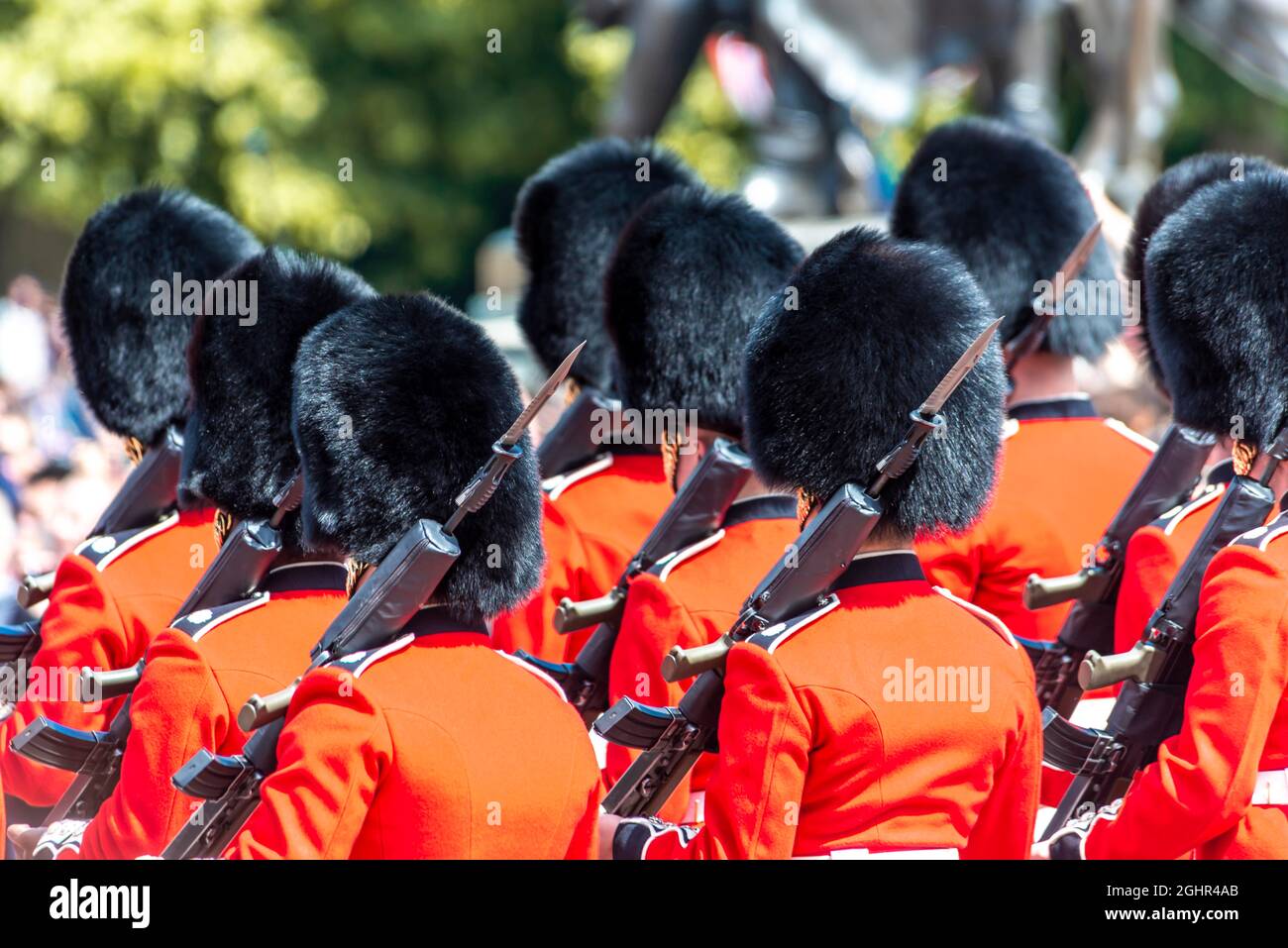 Guards of the Royal Guard with bearskin cap and weapons, Changing of ...