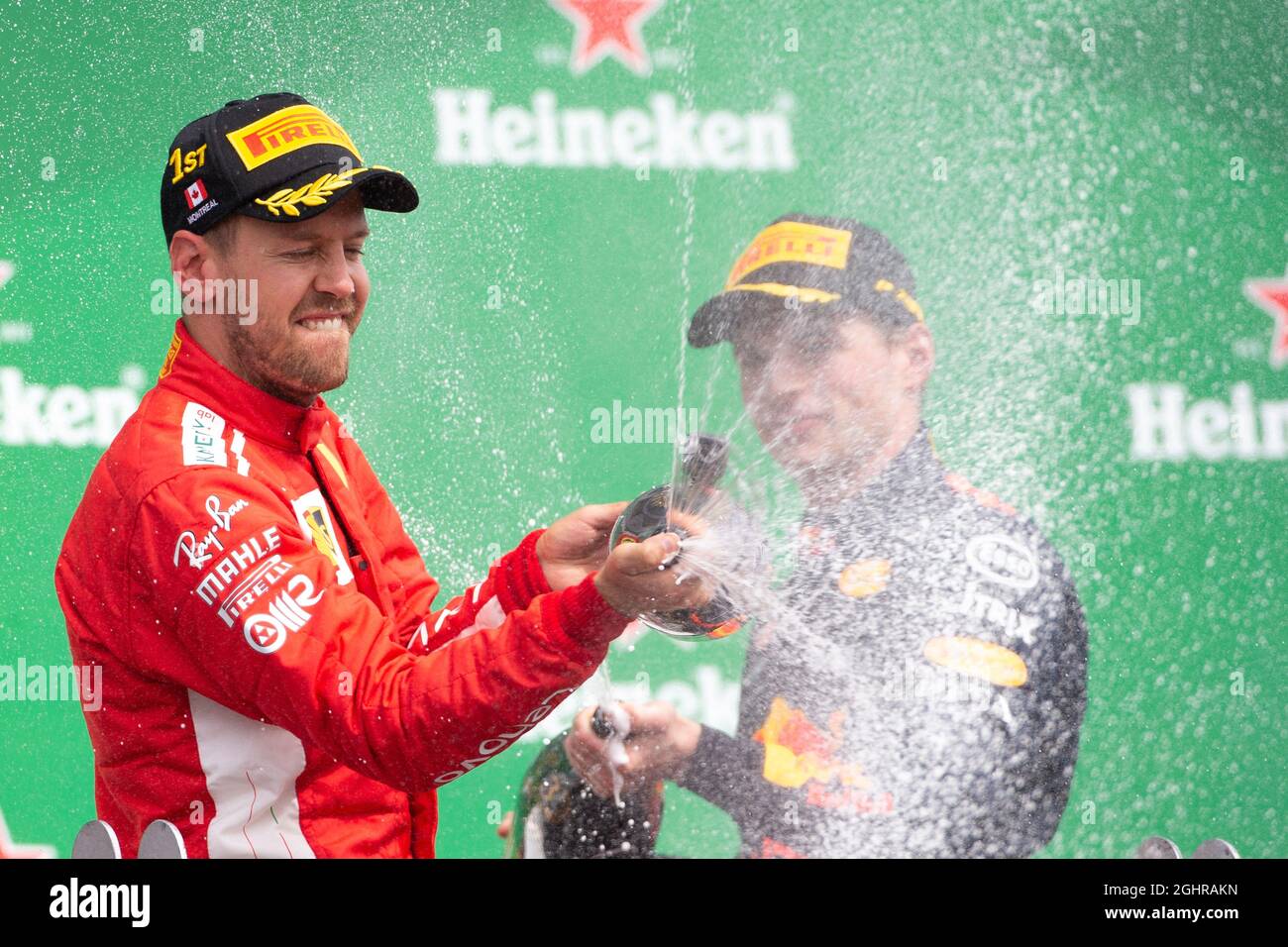 Race winner Sebastian Vettel (GER) Ferrari celebrates on the podium. 10 ...