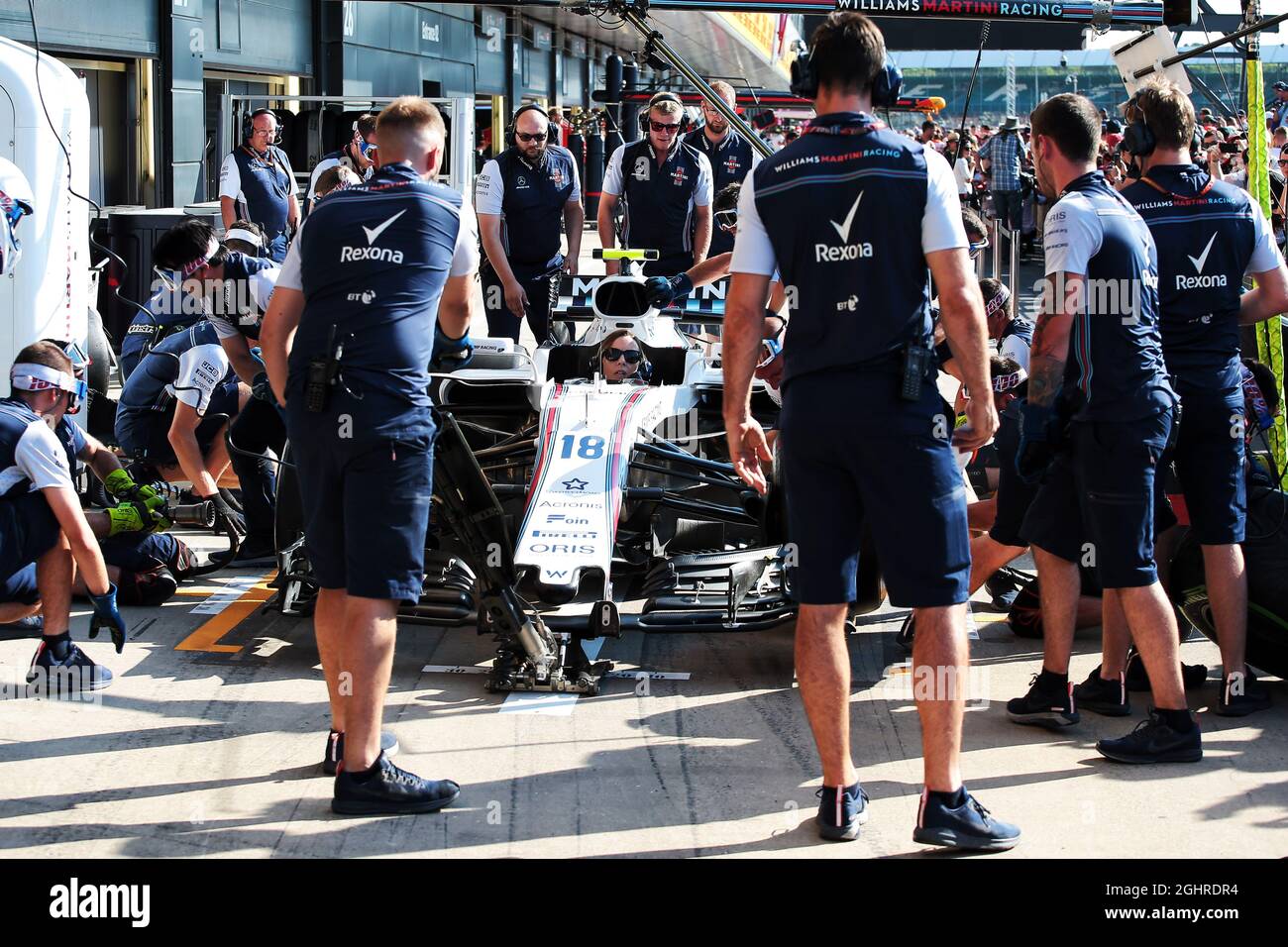 Claire Williams (GBR) Williams Deputy Team Principal practices a pit ...