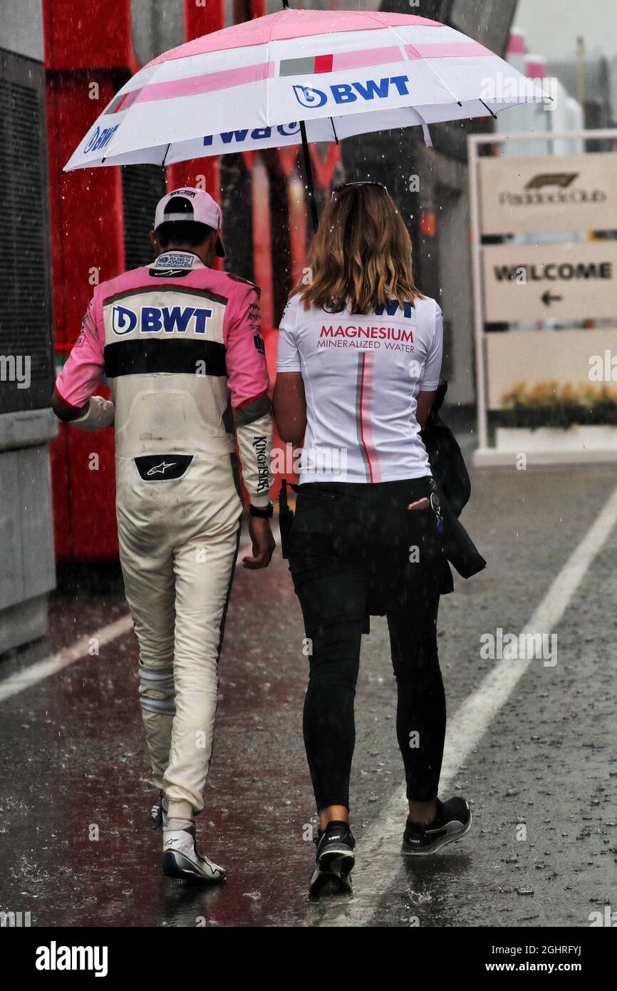 Esteban Ocon (FRA) Sahara Force India F1 Team after the race as a storm ...