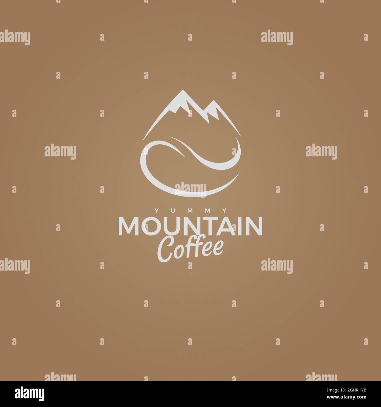 Mountain coffee vector logo, grain with rock icon. Yummy adventure ...