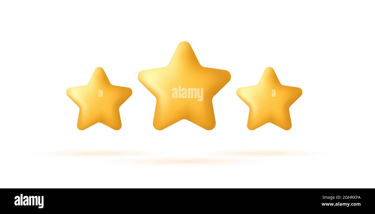 Set of 3d stars, three yellow rounded shapes in space, isolated Stock ...