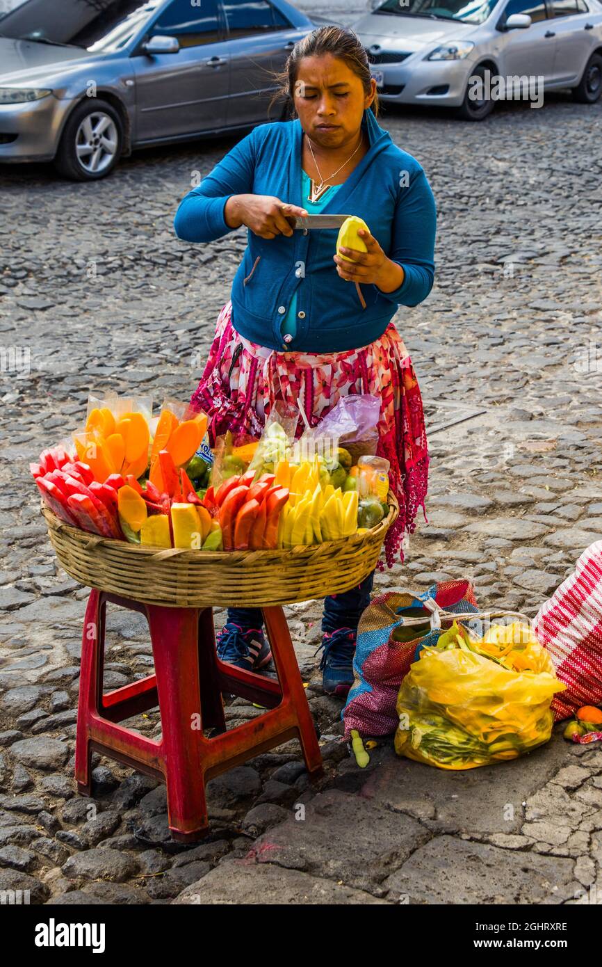 Fruit vendor, Antigua, Antigua, Guatemala Stock Photo - Alamy