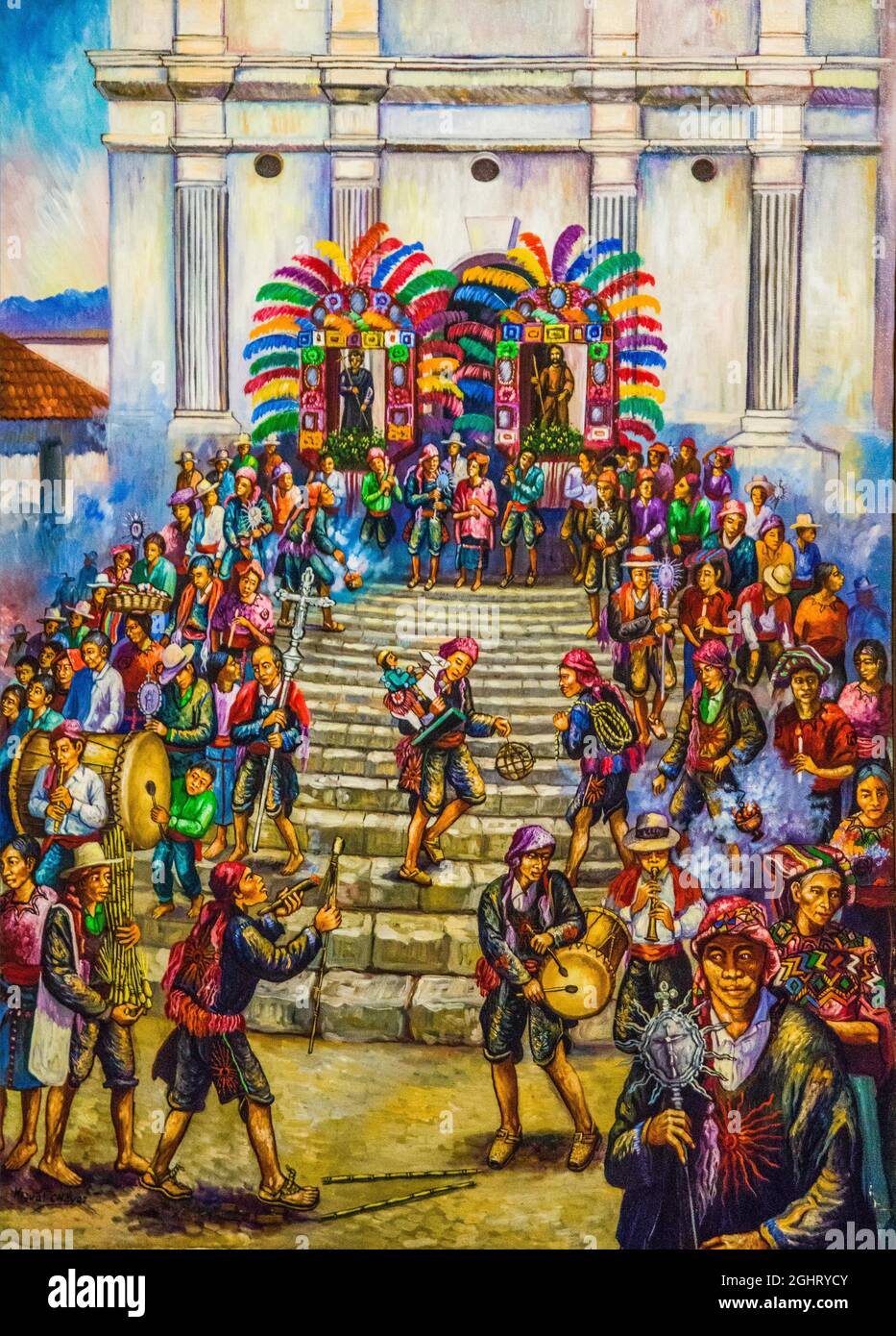 Procession at Santo Tomas in Chichicastenango, painting by Tzutuhil ...