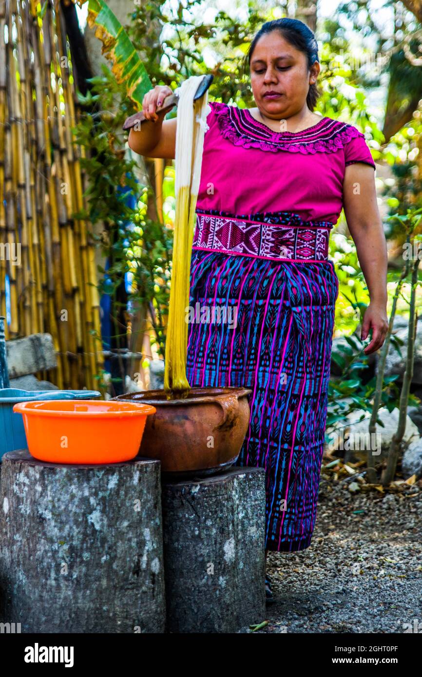 Cotton dyeing, demonstration of traditional Mayan weaving, Ajto ...