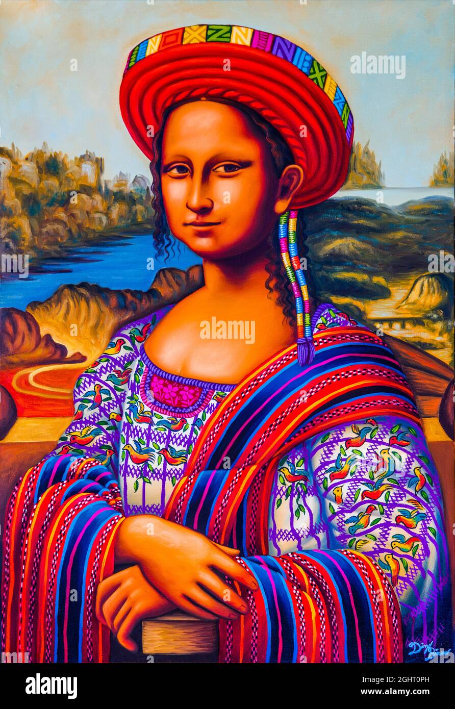 Painting Maya-Mona Lisa with typical headdress of the Tzutuhil woman ...