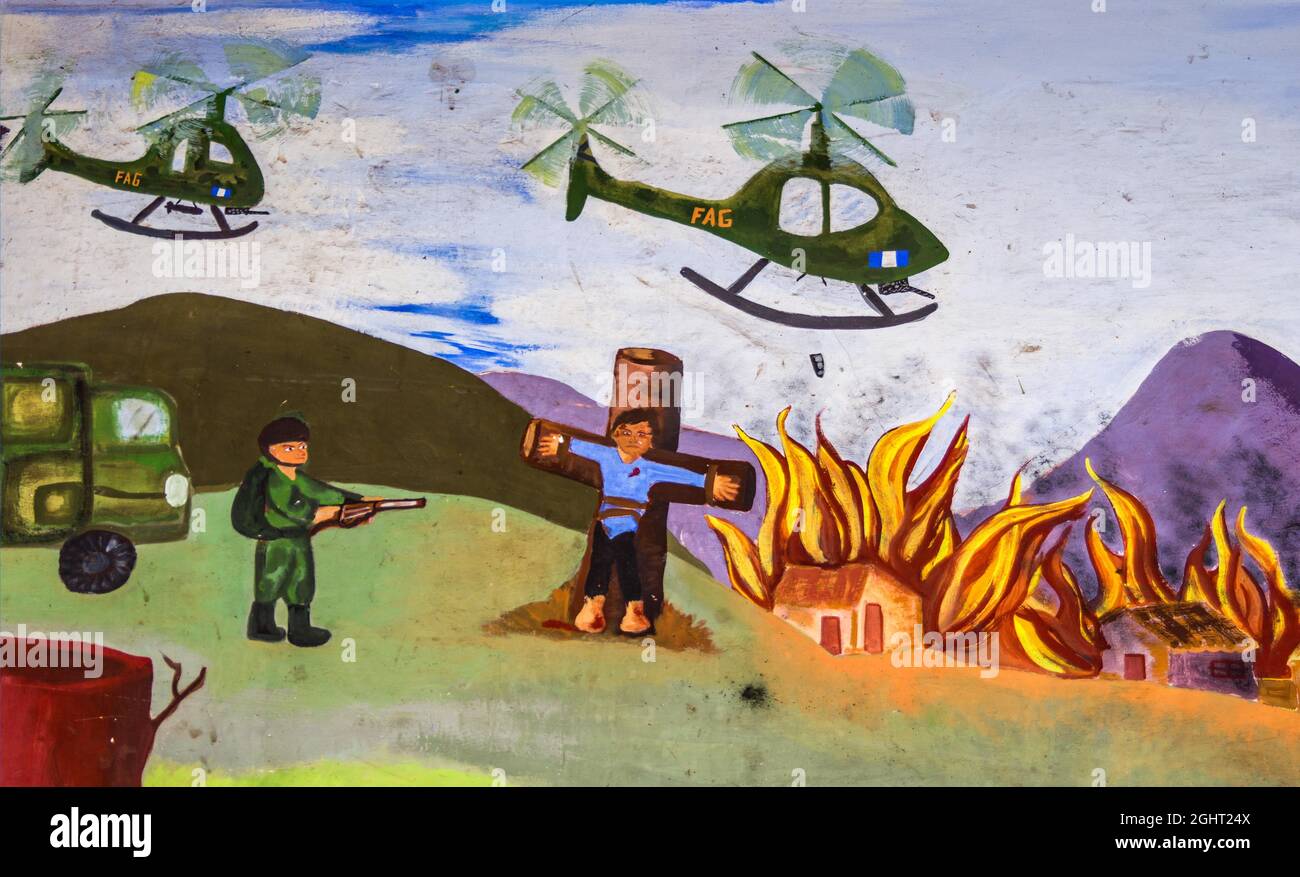 Mural about the atrocities in the Guatemalan civil war as well as the ...