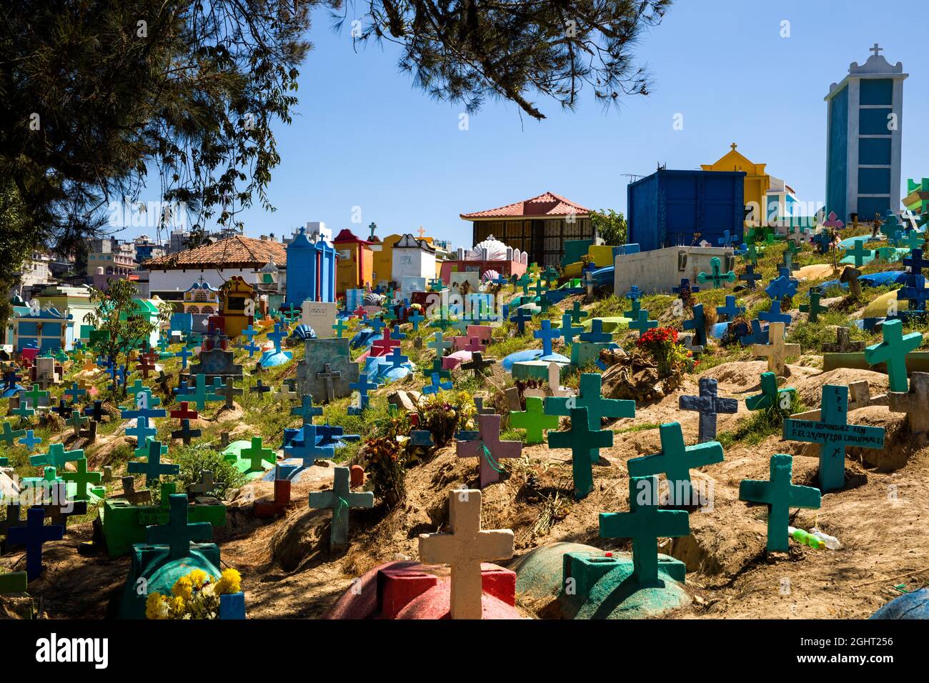 Colourful cemetery with burial houses, Chichicastenango ...