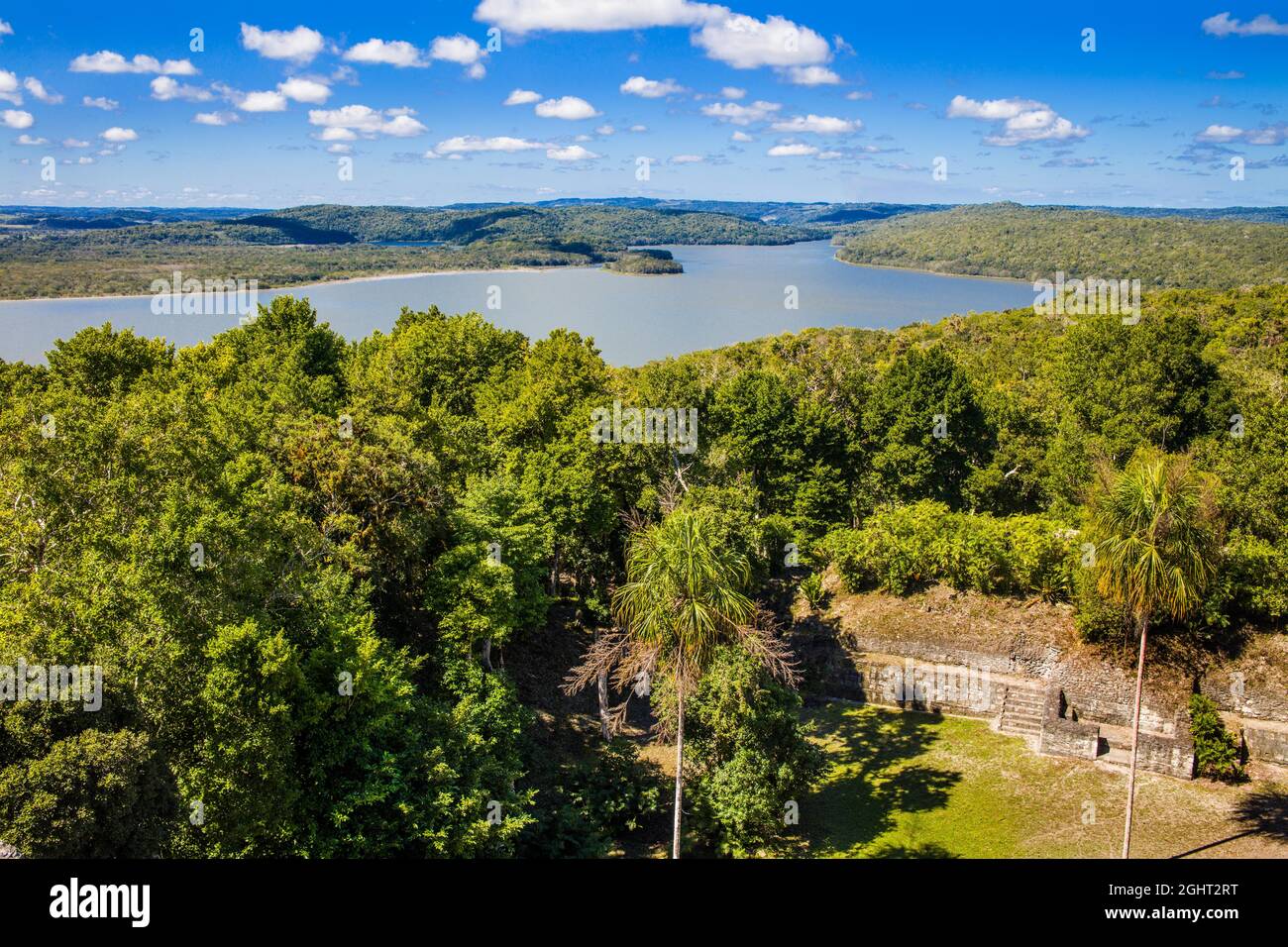 View of Lake Yaxha from Temple 216, Yaxha, third largest Mayan ruined ...