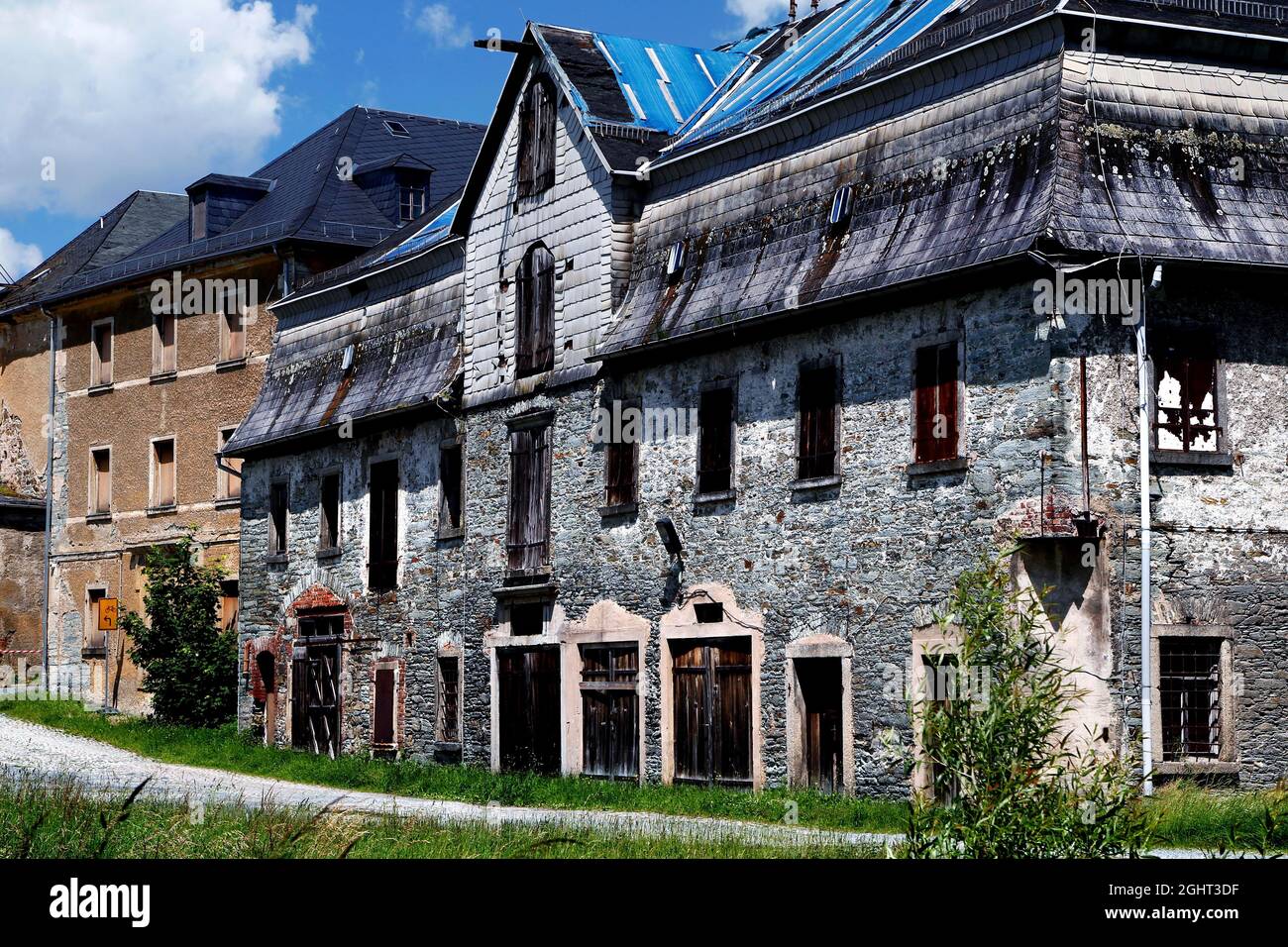 Abandoned building of old leather factory, Saale, Hirschberg, Thuringia ...