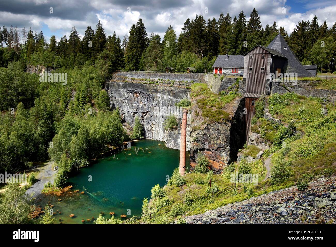 Goepeschachtl plant and flooded opencast mine, historic opencast slate ...