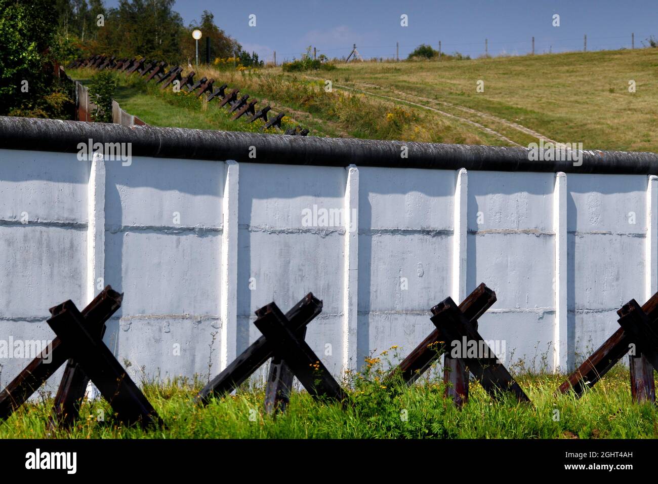 Border fortification with column path, perforated plate path, tank ...
