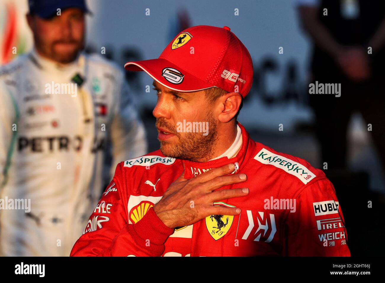 Sebastian Vettel (GER) Ferrari in qualifying parc ferme. 27.04.2019 ...