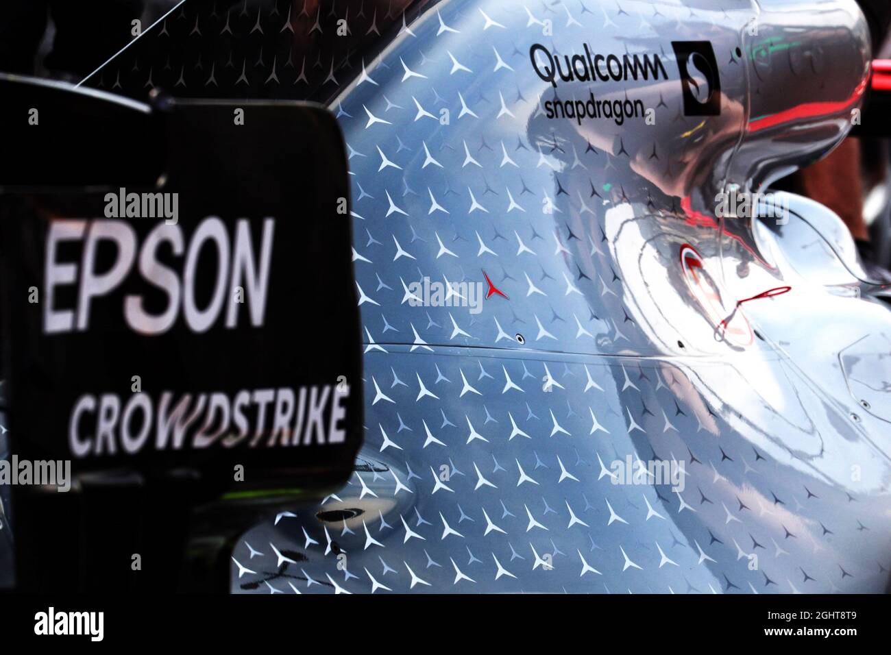 Mercedes AMG F1 W10 with a lone red star tribute to Niki Lauda. 25.05. ...