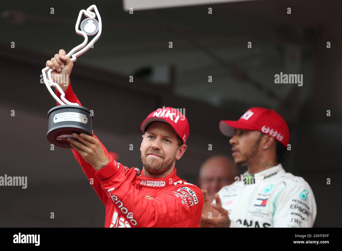 Sebastian Vettel (GER) Ferrari celebrates his second position on the ...
