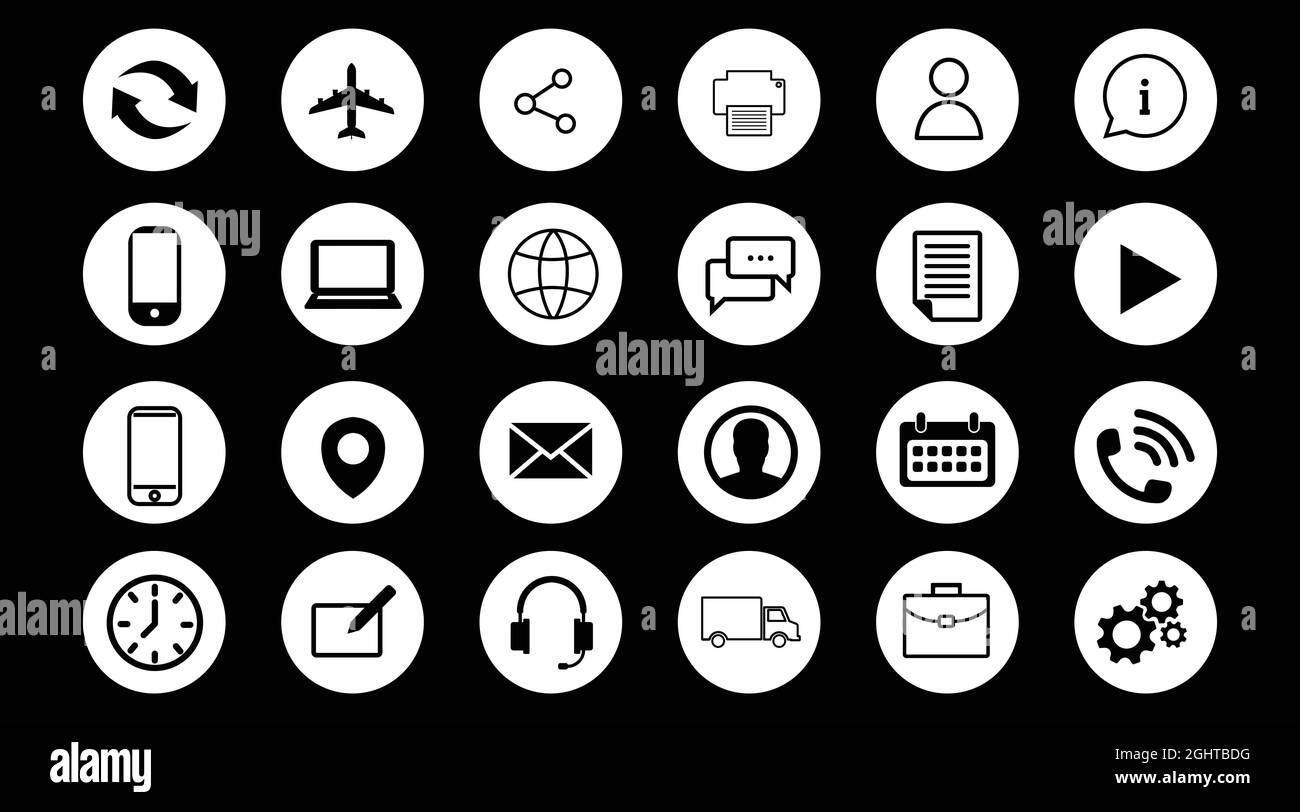 Contact Icon Set. Black and White Illustration of Different Contact ...