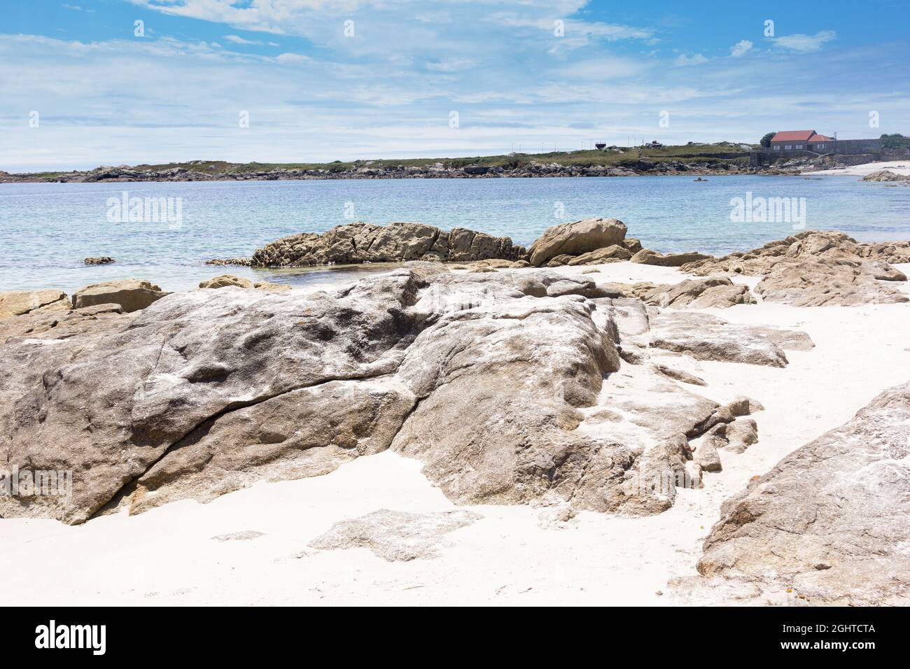 Beach of fine white sand in the Atlantic Ocean. Beach in Galicia, Spain ...