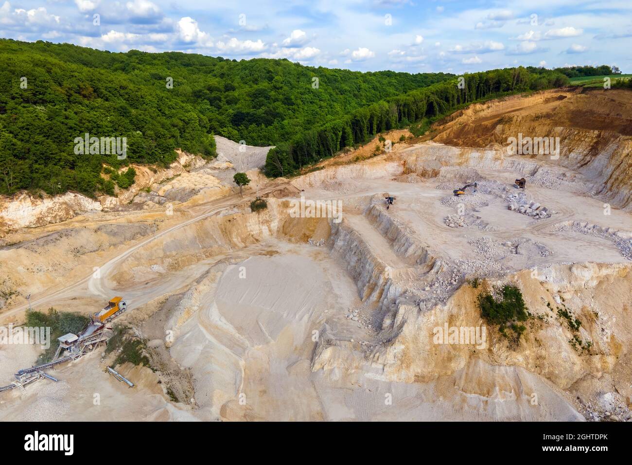 Open pit mining of construction sand stone materials with excavators ...
