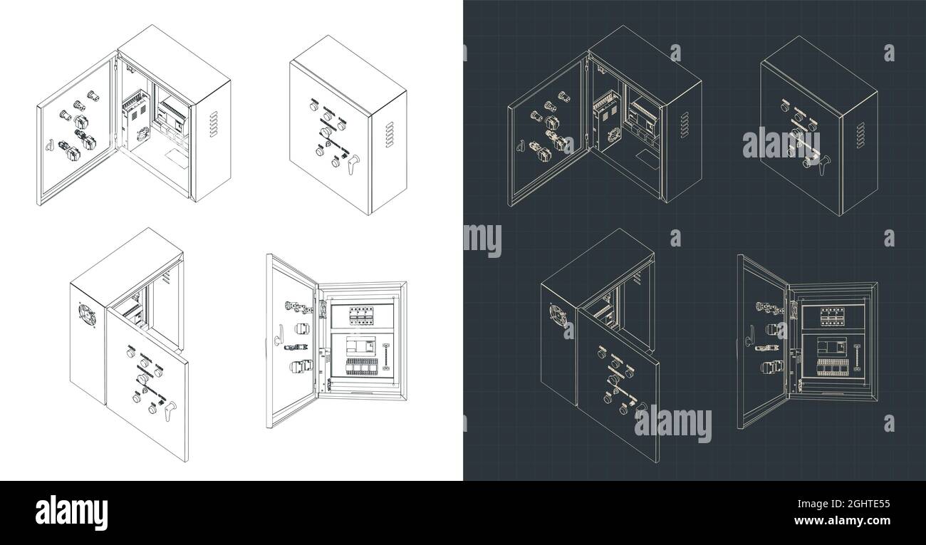Stylized vector illustration of isometric blueprints of electrical ...