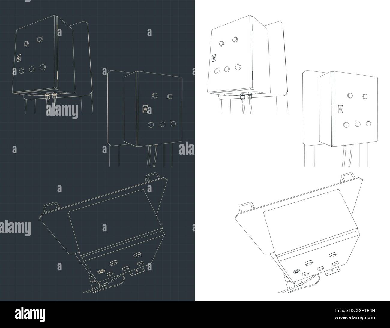 Stylized vector illustration of blueprints of electrical cabinet Stock ...