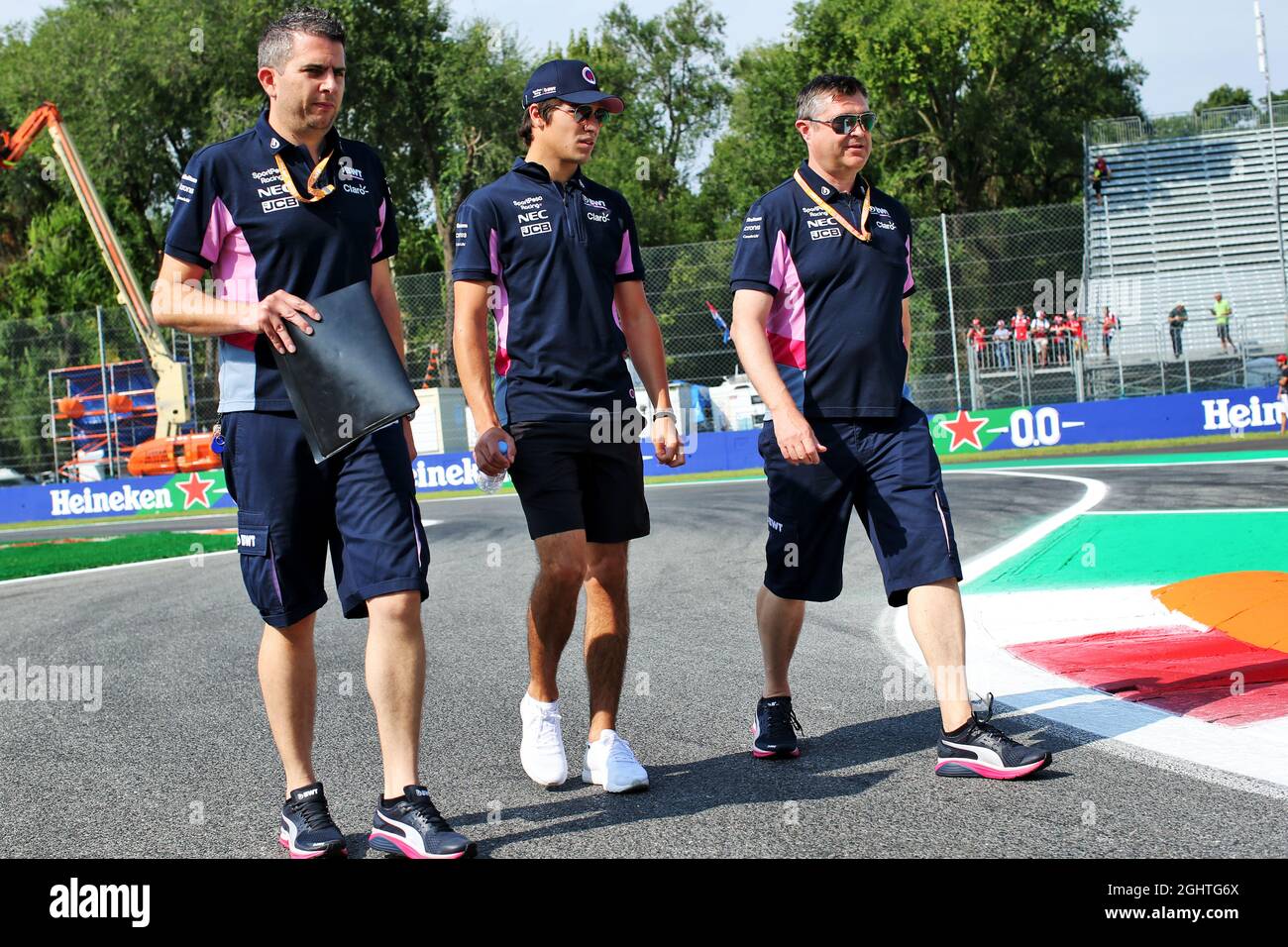 Lance Stroll (CDN) Racing Point F1 Team walks the circuit with the team ...