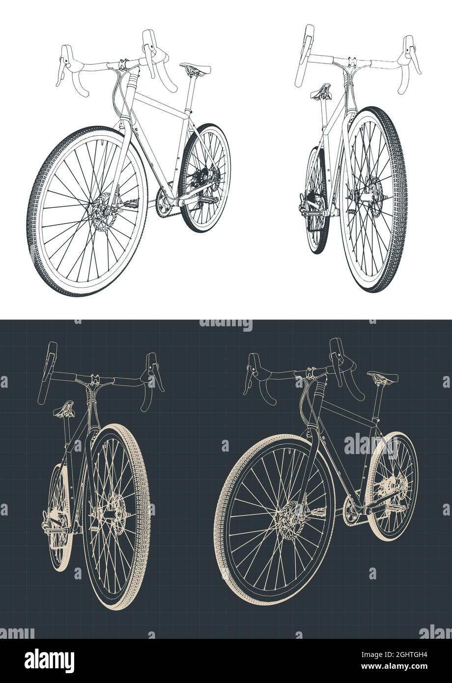 Stylized vector illustration of blueprints of gravel bike Stock Vector ...