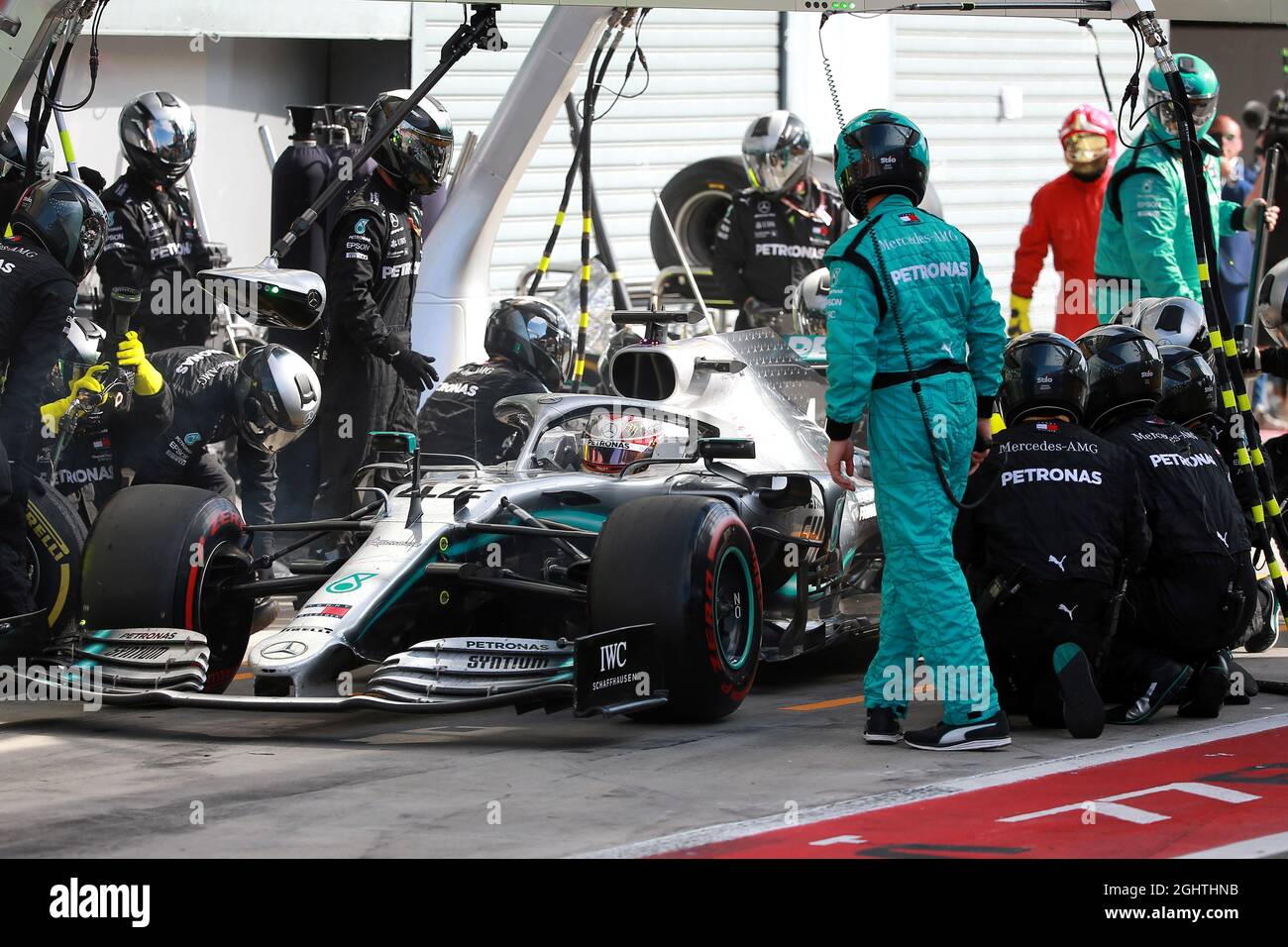 Mercedes amg f1 w10 makes a pit stop hi-res stock photography and ...
