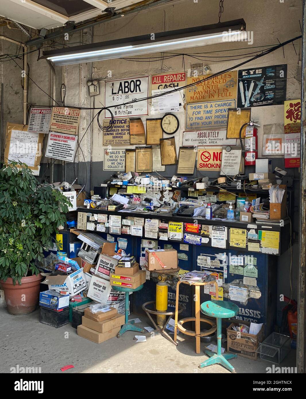 Work counter at an auto repair shop in Brooklyn, New York Stock Photo ...