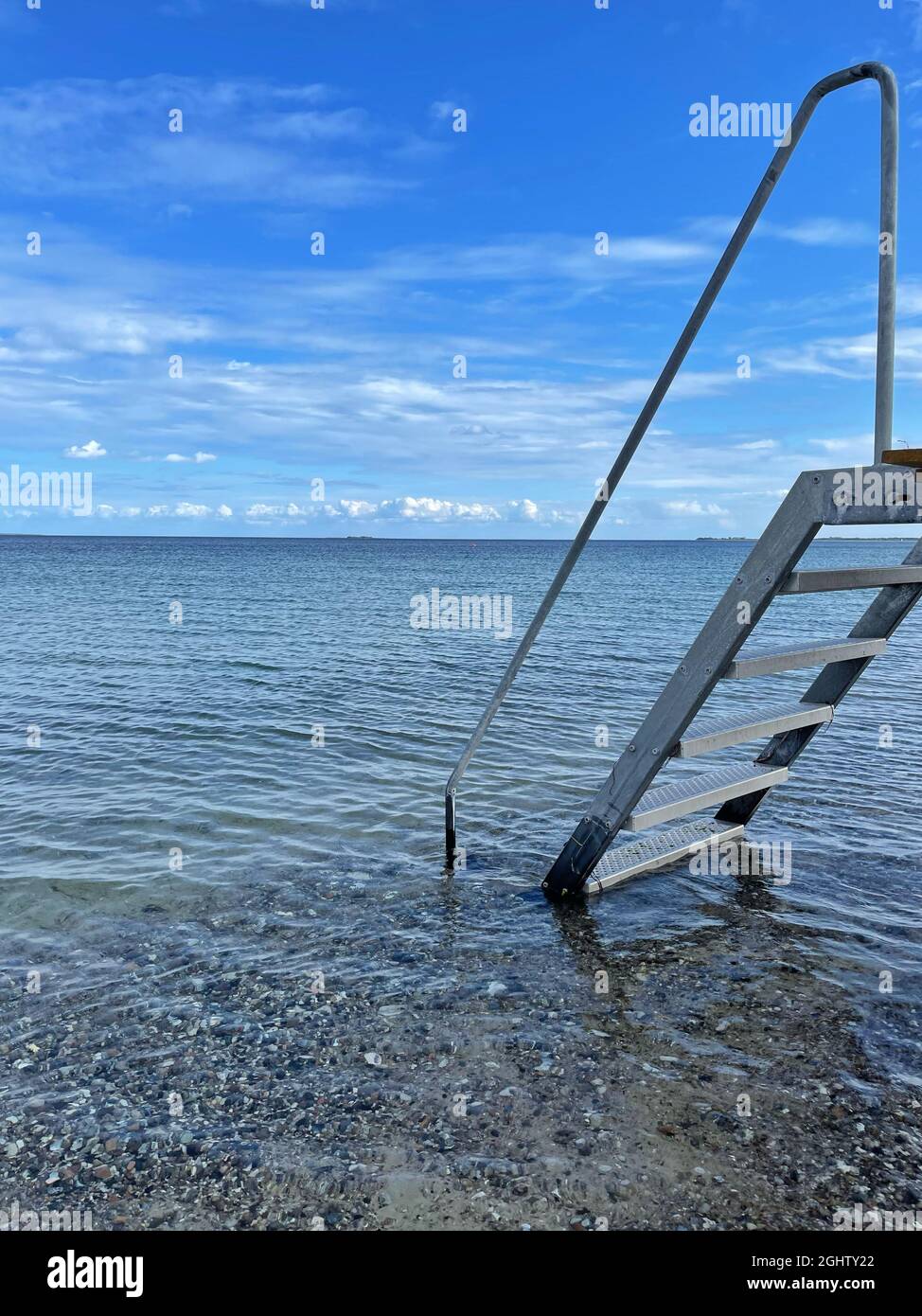 Ladder into the sea from a bathing pier, Nordby, Samsoe, Jutland ...