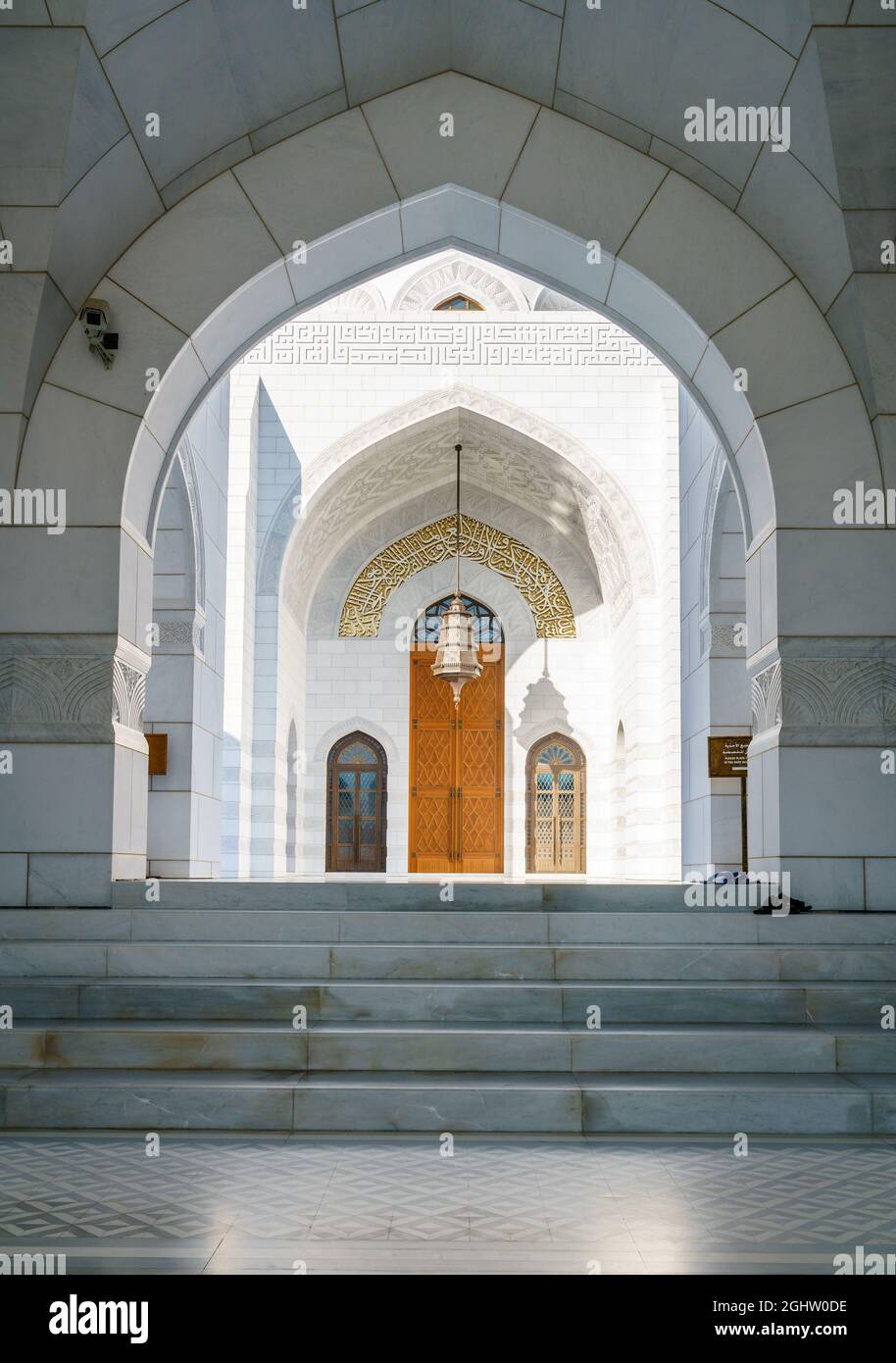Entrance to the prayer hall of Mosque Muhammad al-Amin in Muscat, Oman ...