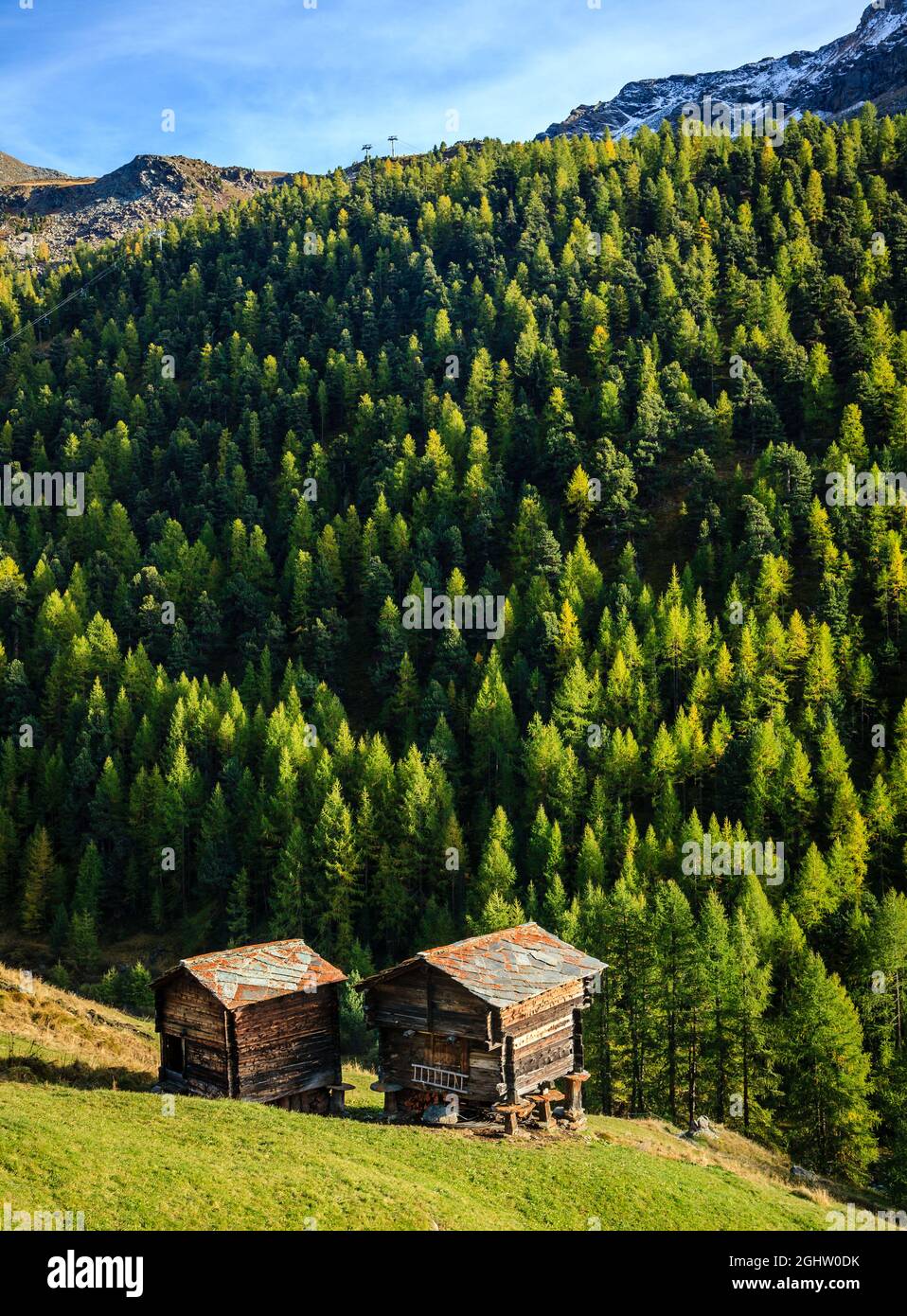 Traditional old barns in a village in the Swiss Alps Stock Photo - Alamy