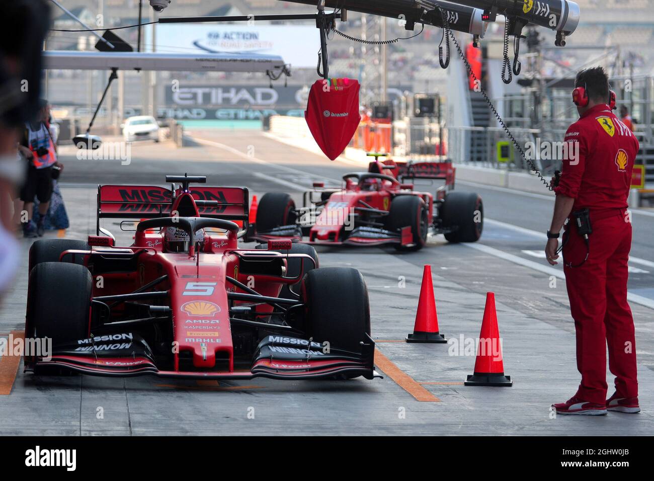 Sebastian Vettel (GER) Ferrari SF90 and Charles Leclerc (MON) Ferrari ...