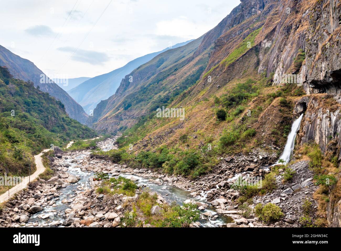 Waterfall at the Urubamba river near Machu Picchu in Peru Stock Photo ...