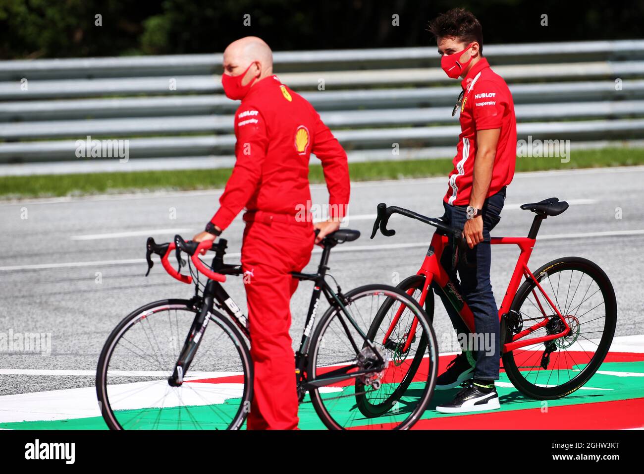 Charles Leclerc (MON) Ferrari rides the circuit with Jock Clear (GBR) Ferrari Engineering ...