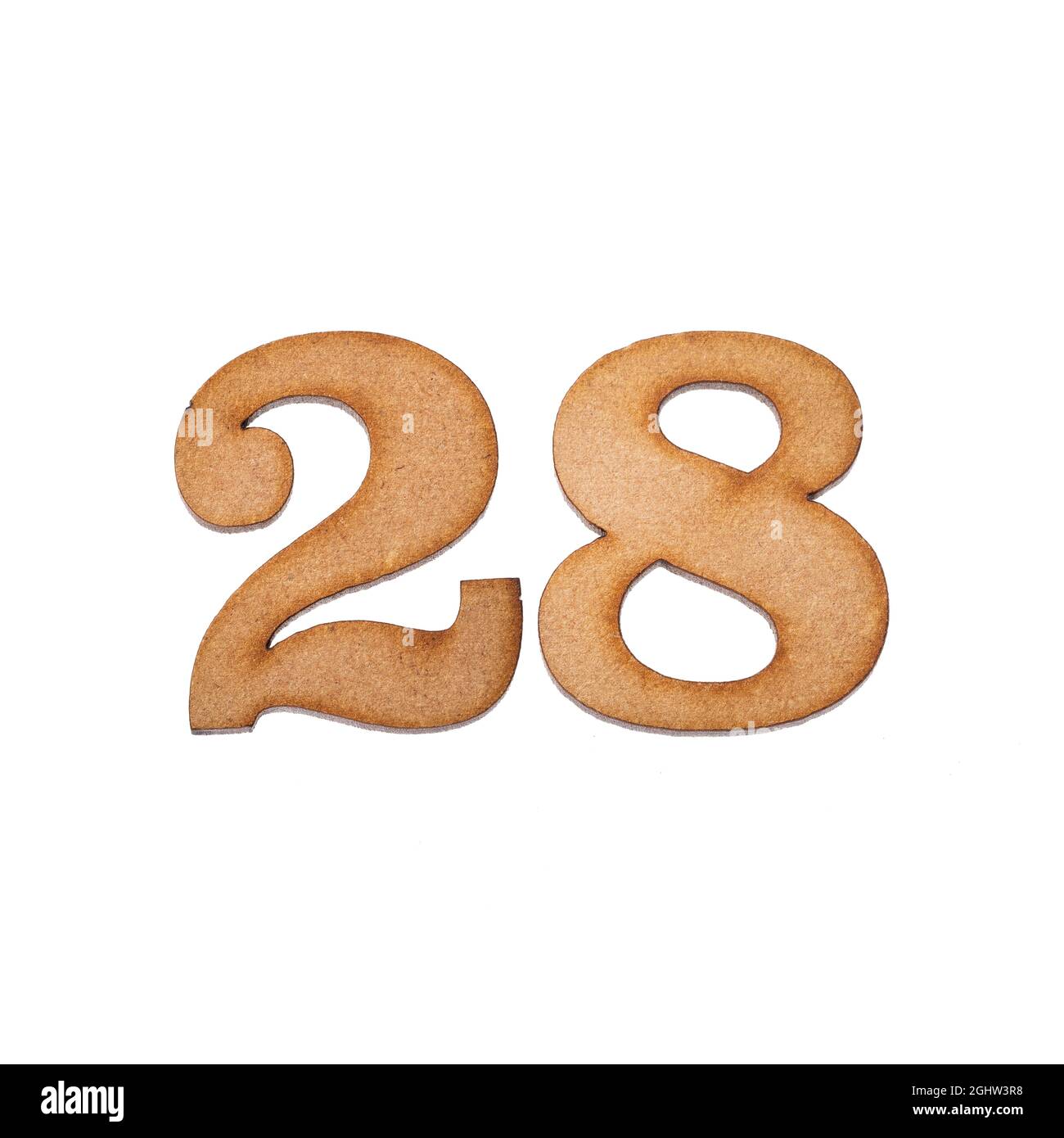 Number 28 in wood, isolated on white background Stock Photo - Alamy