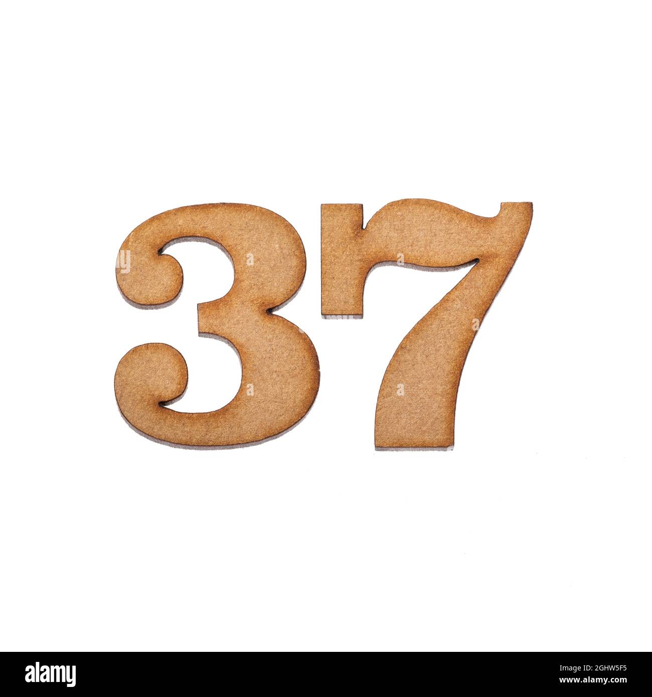 Number thirty-seven, 37 - Piece of wood isolated on white background ...