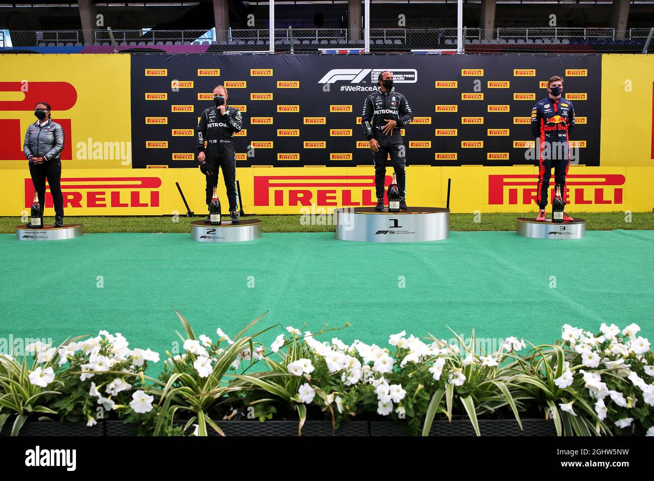 The podium (L to R): Stephanie Travers (GBR) Mercedes AMG F1 Trackside ...