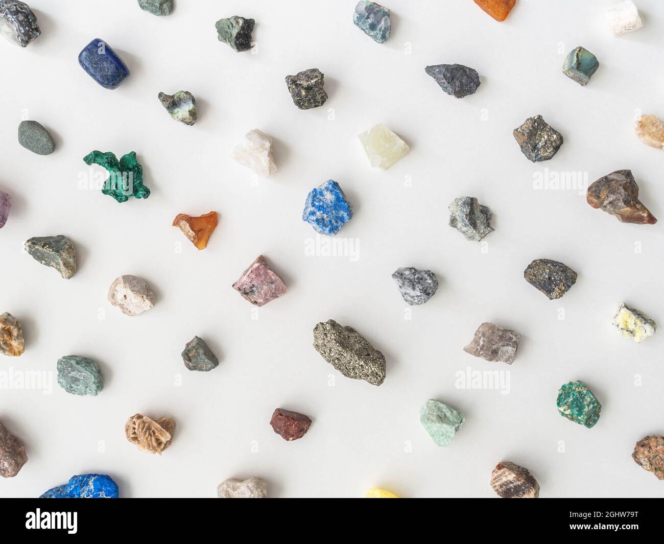 Collection of natural stones and minerals. Colorful various uncut and ...