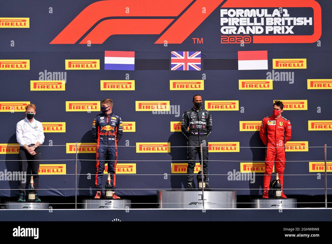 The podium (L to R): Gilles Pironi (FRA) Mercedes AMG F1; Max ...