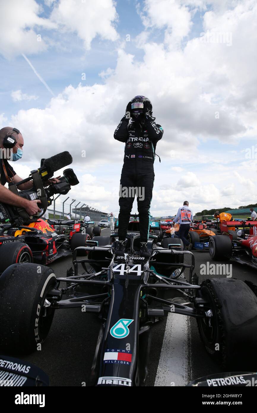 Race winner Lewis Hamilton (GBR) Mercedes AMG F1 W11 in parc ferme with ...