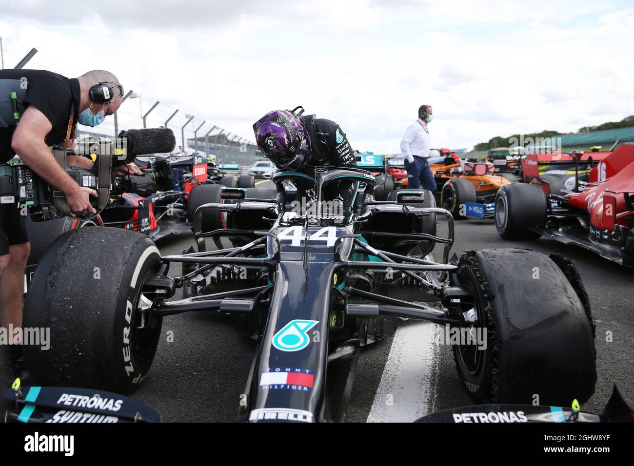 Race winner Lewis Hamilton (GBR) Mercedes AMG F1 W11 in parc ferme with ...
