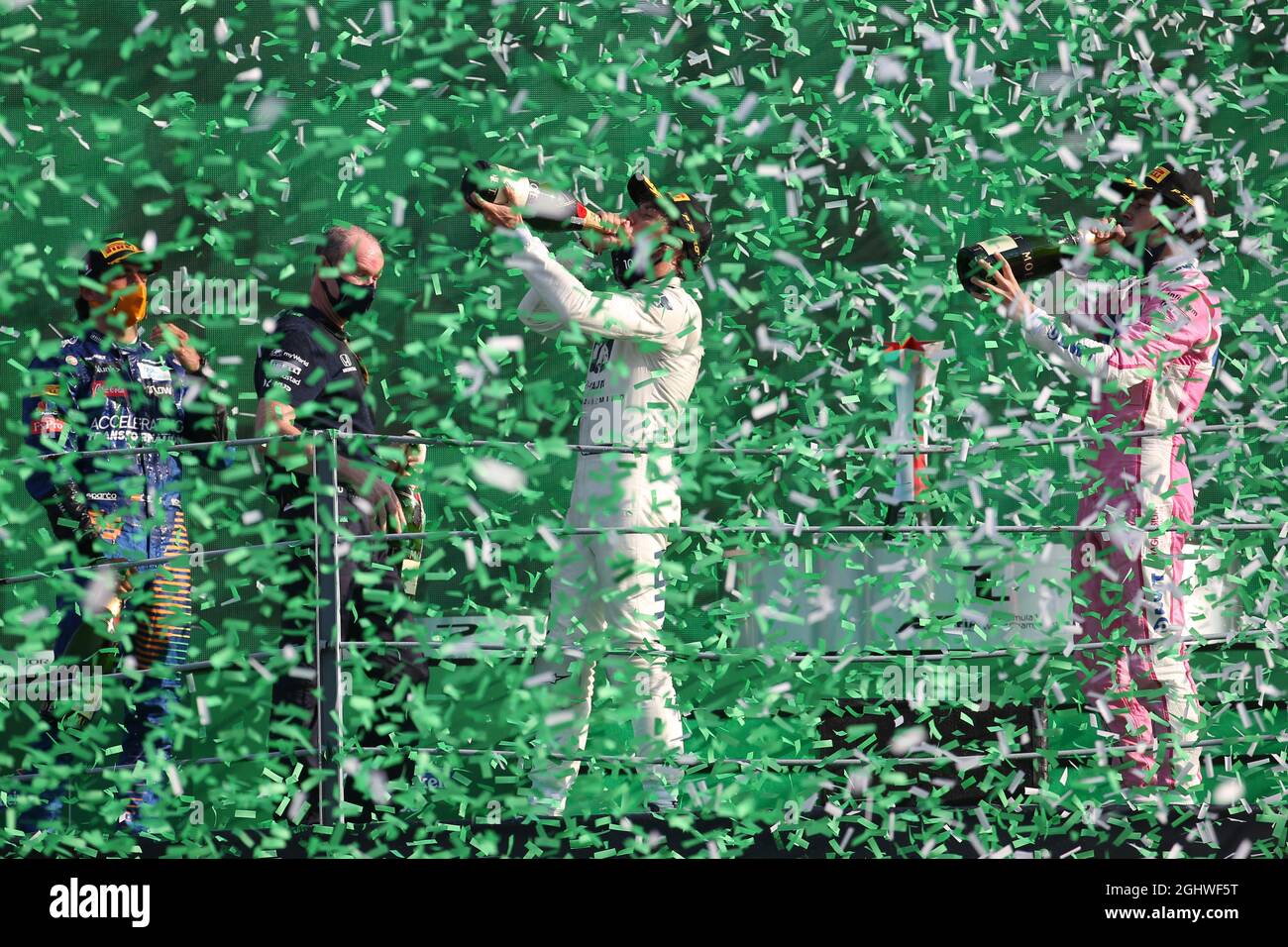 The podium (L to R): Carlos Sainz Jr (ESP) McLaren, second; Graham ...