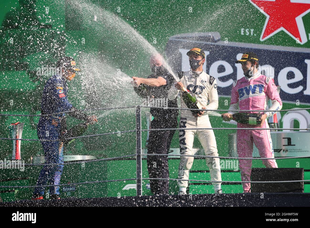 The podium (L to R): Carlos Sainz Jr (ESP) McLaren, second; Graham ...