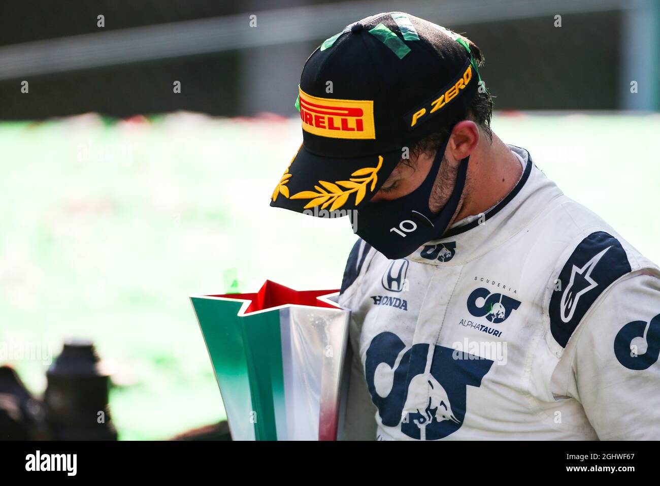 Race winner Pierre Gasly (FRA) AlphaTauri celebrates on the podium. 06. ...