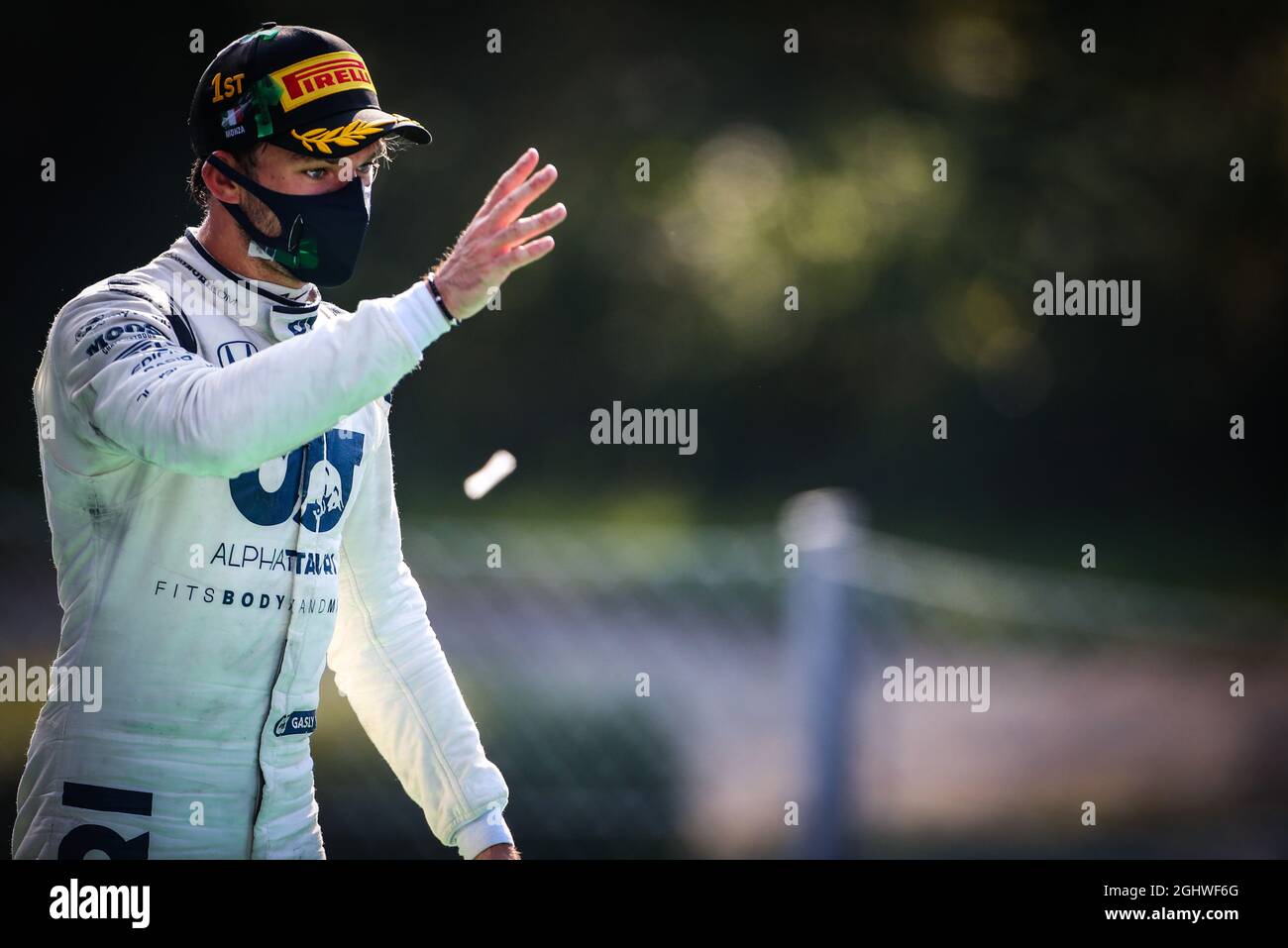 Race winner Pierre Gasly (FRA) AlphaTauri celebrates on the podium. 06. ...