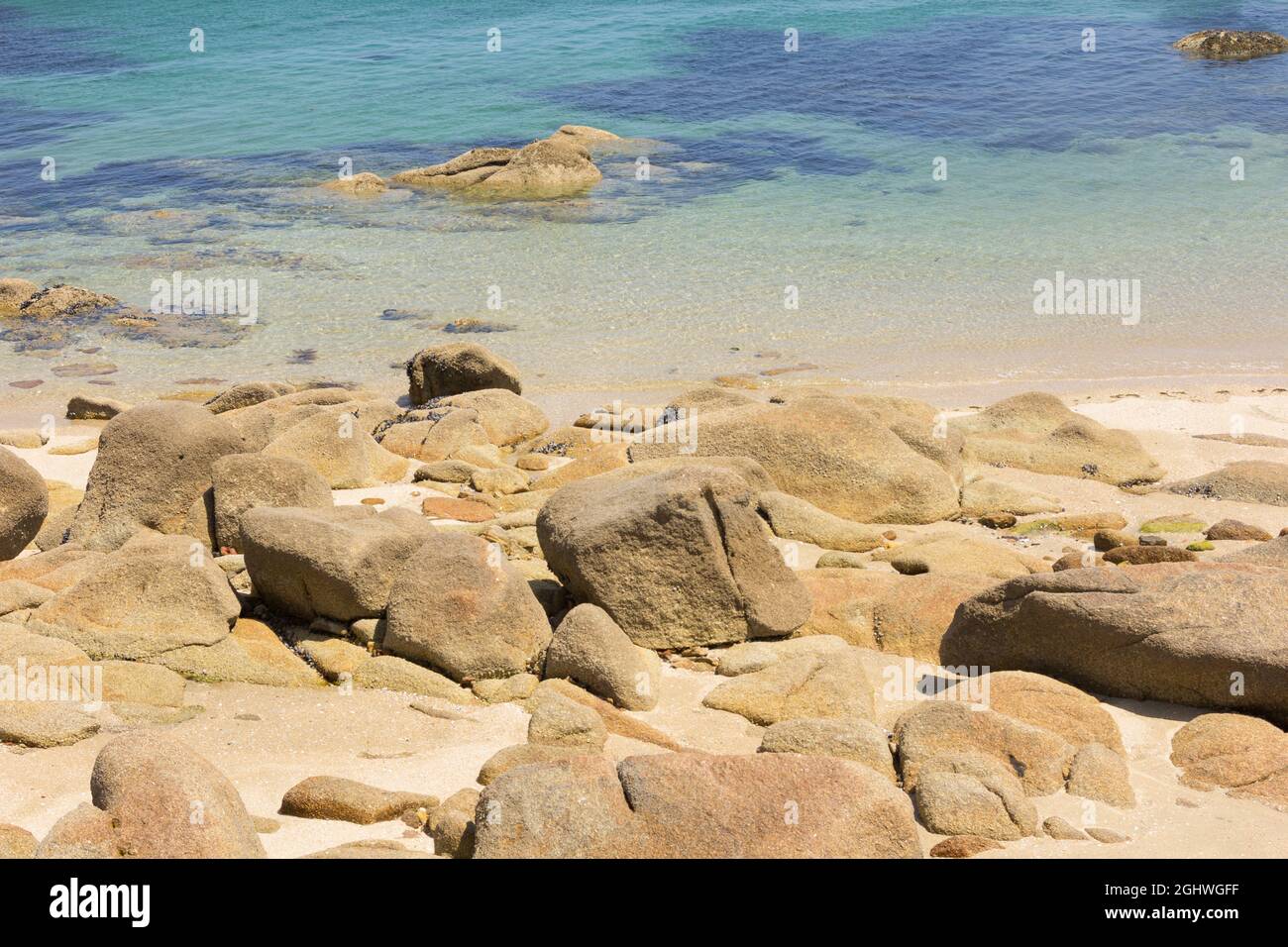 Marine views of the Atlantic Ocean, with calm sea and rocky coast Stock ...