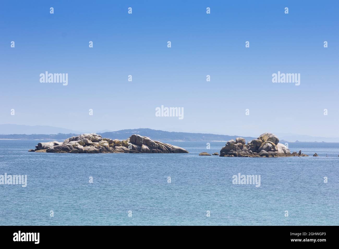 Marine views of the Atlantic Ocean, with calm sea and rocky coast Stock ...