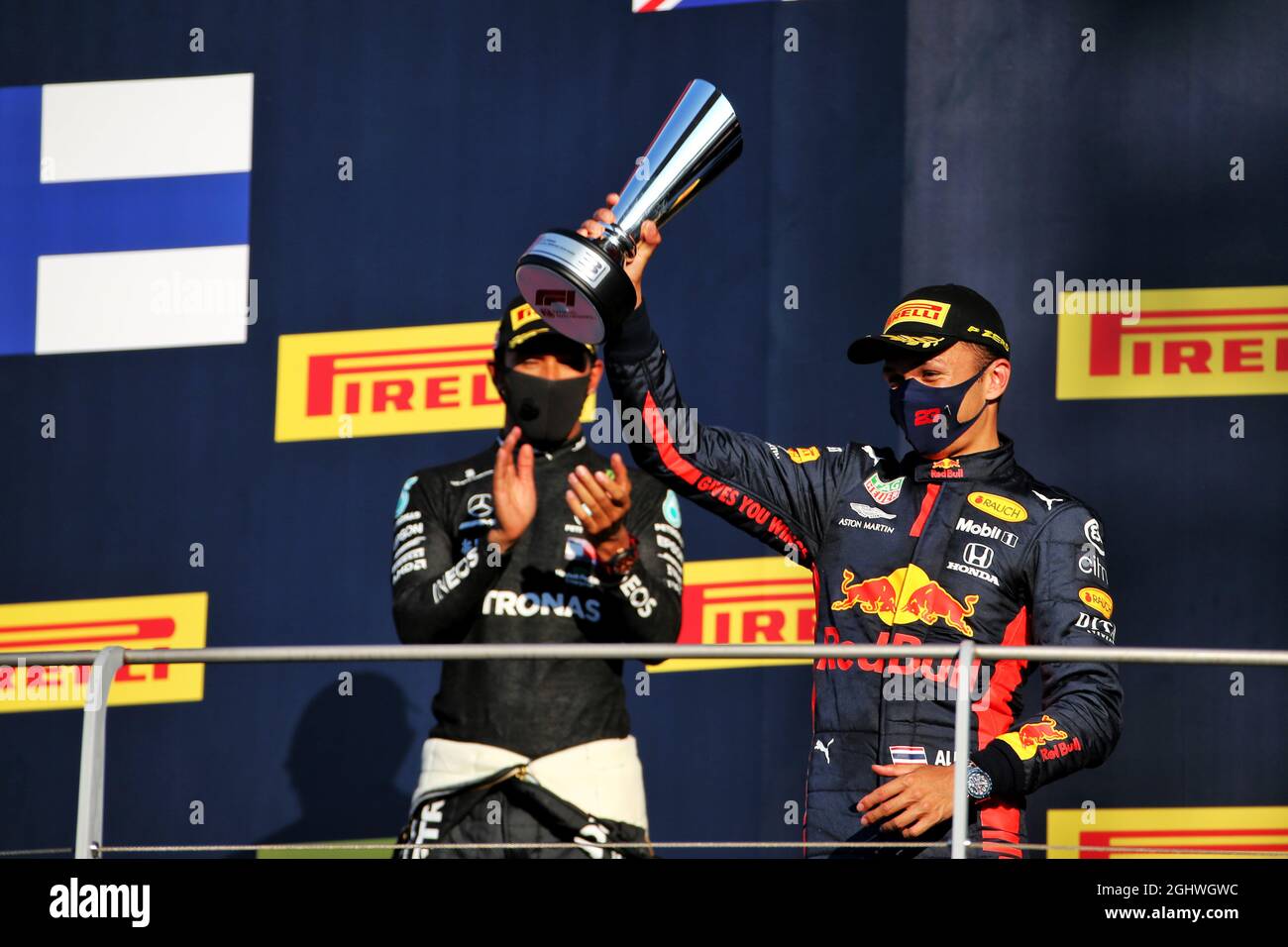 Alexander Albon (THA) Red Bull Racing celebrates his third position on ...