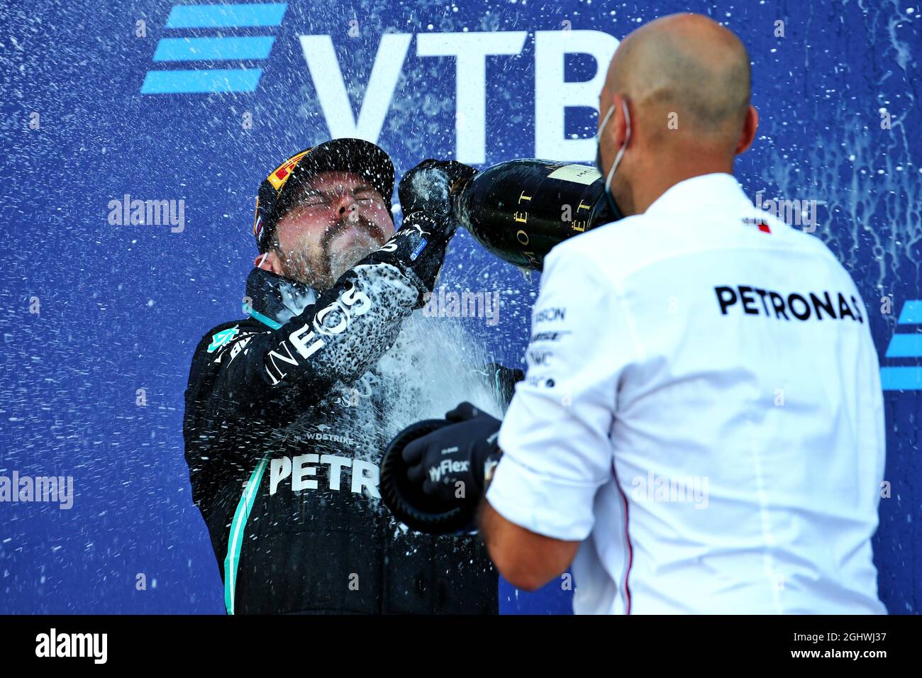 Mercedes amg f1 race engineer celebrates on podium hi-res stock ...